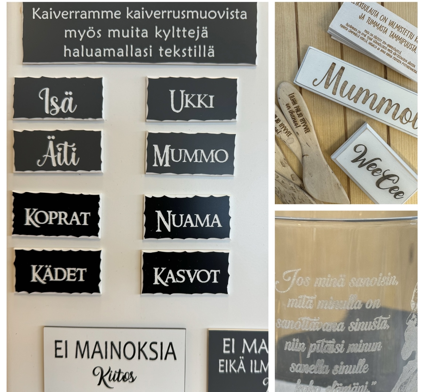 Laserkaiverrus ja erilaiset kyltit - Toimi-Säätiö